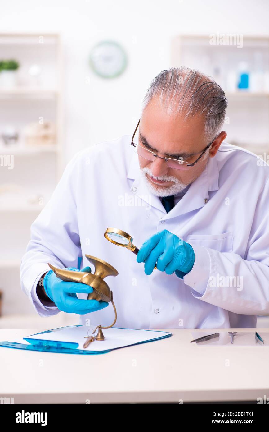 Old male archaeologist working in the lab Stock Photo - Alamy