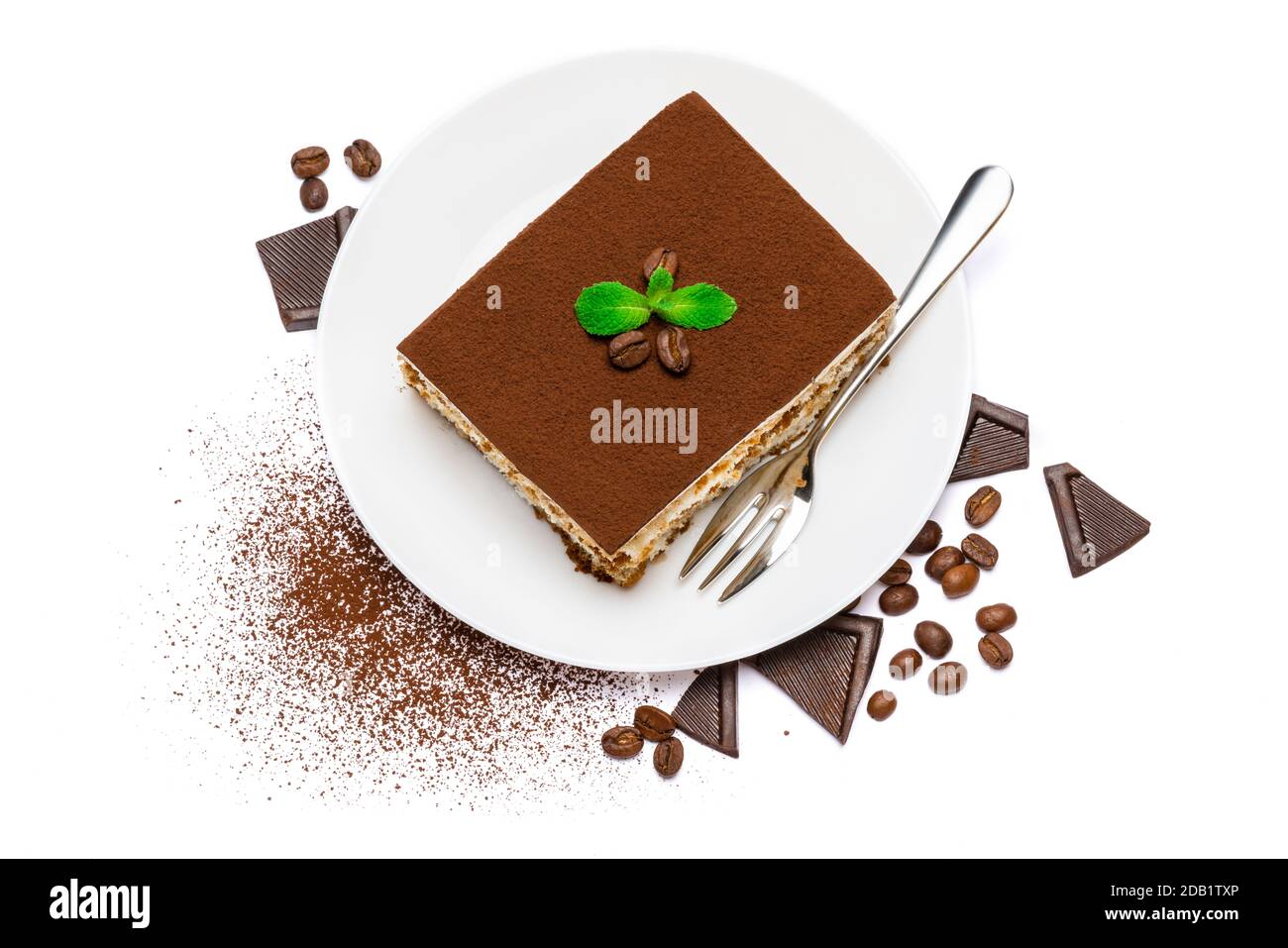 Traditional Italian Tiramisu square dessert portion on ceramic plate ...