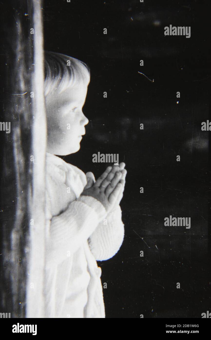 Fine 1970s vintage black and white photography of a little girl praying ...