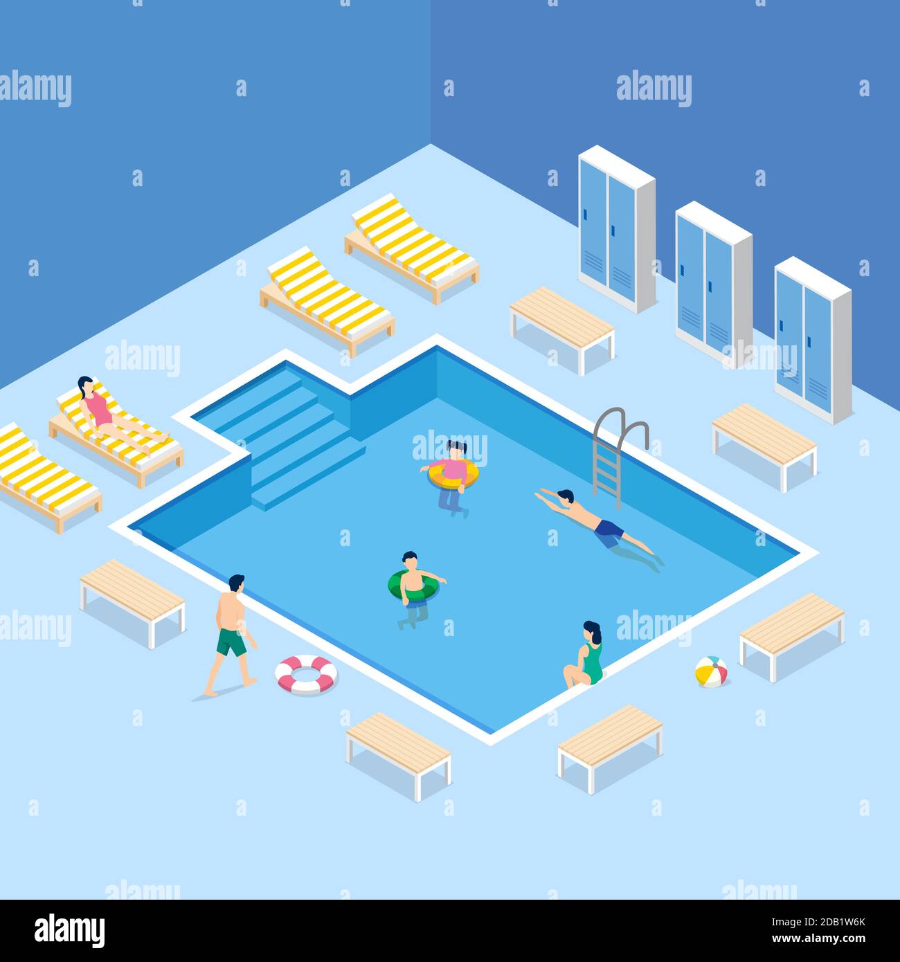 Illustrated isometric public swimming pool Vector illustration Stock ...