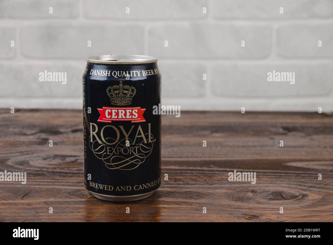 An old aluminium can of Ceres beer against the brick wall Stock Photo ...