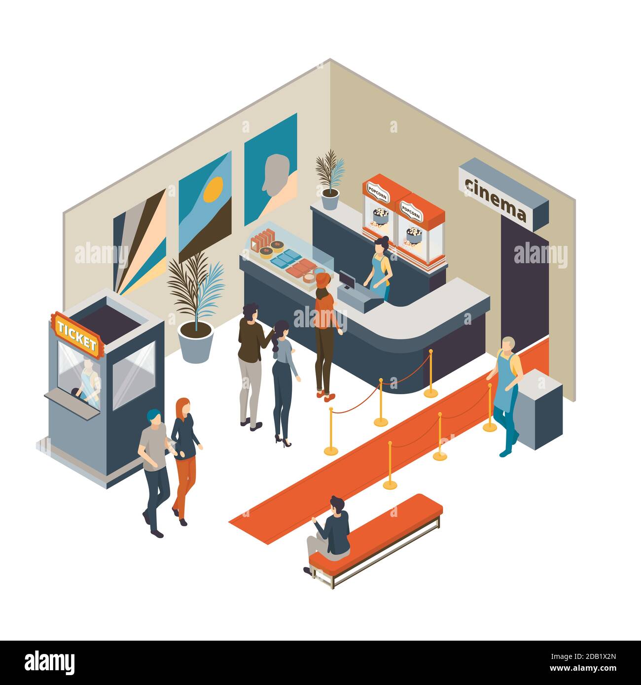 Isometric cinema interior concept Vector illustration Stock Vector ...