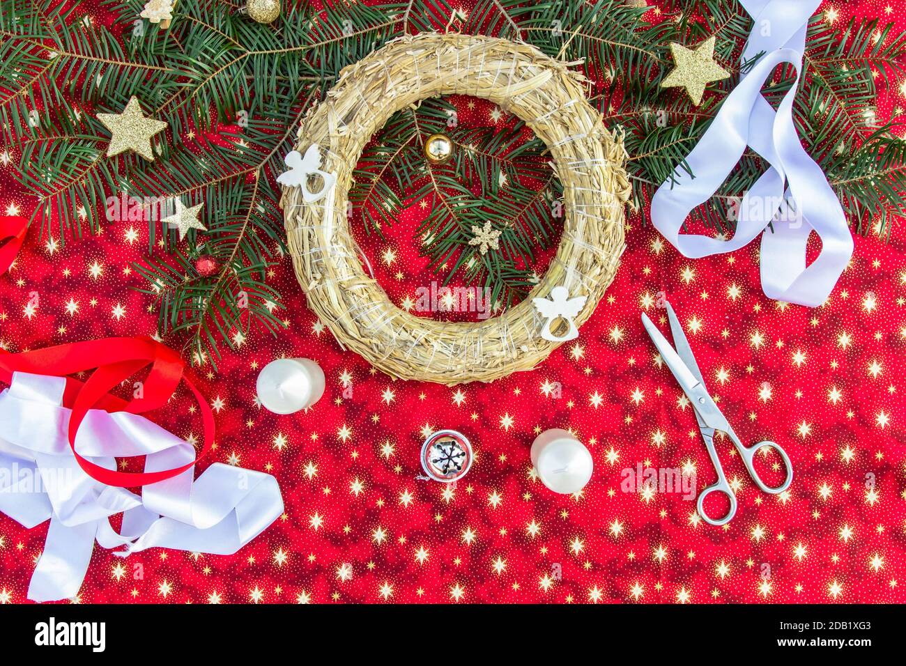 Handmade Christmas wreath with ribbons.Step by step, tutorial.Xmas ...