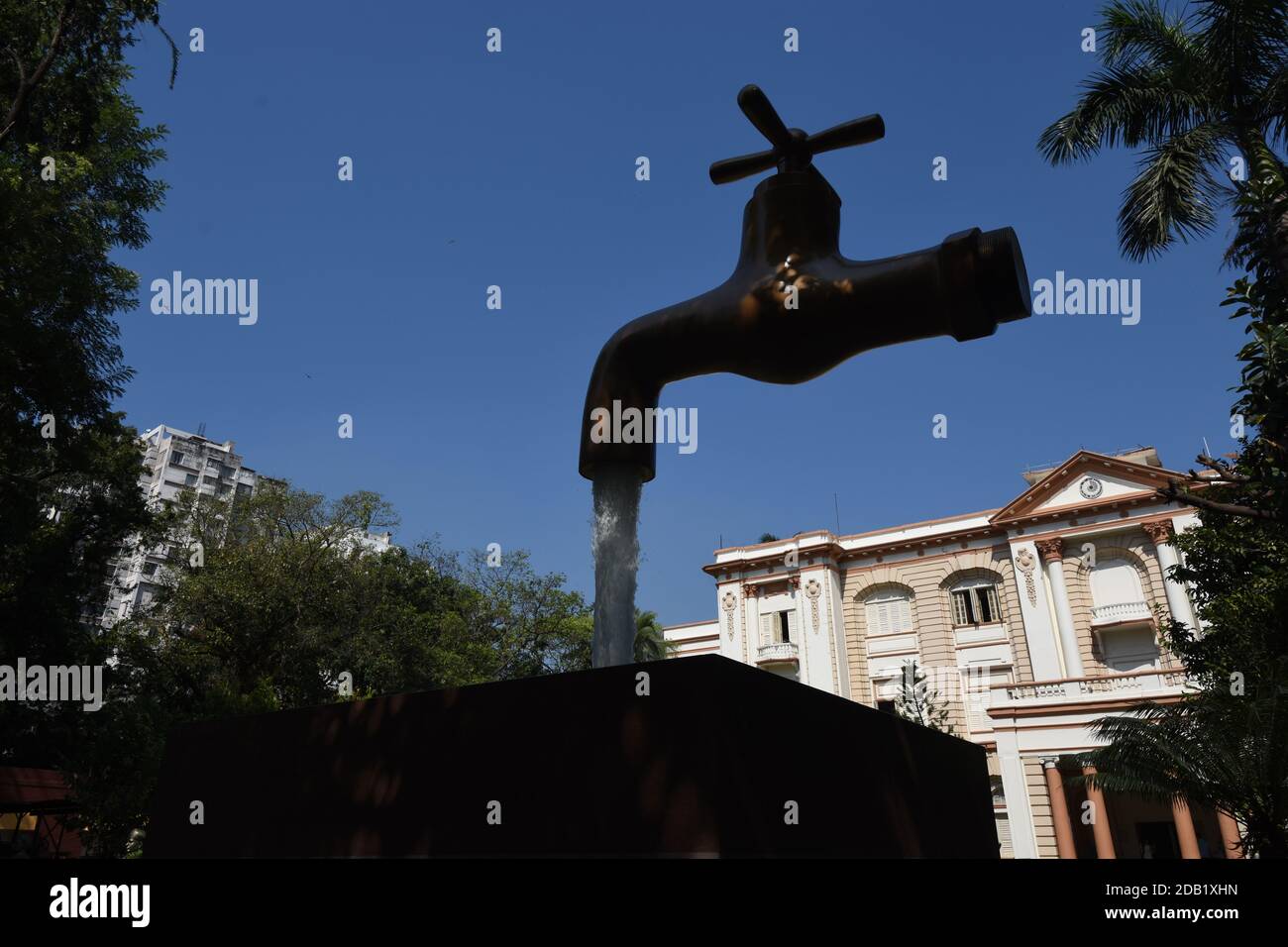 Giant Magic Tap, an outdoor floating tap fountain hovering above a pool ...