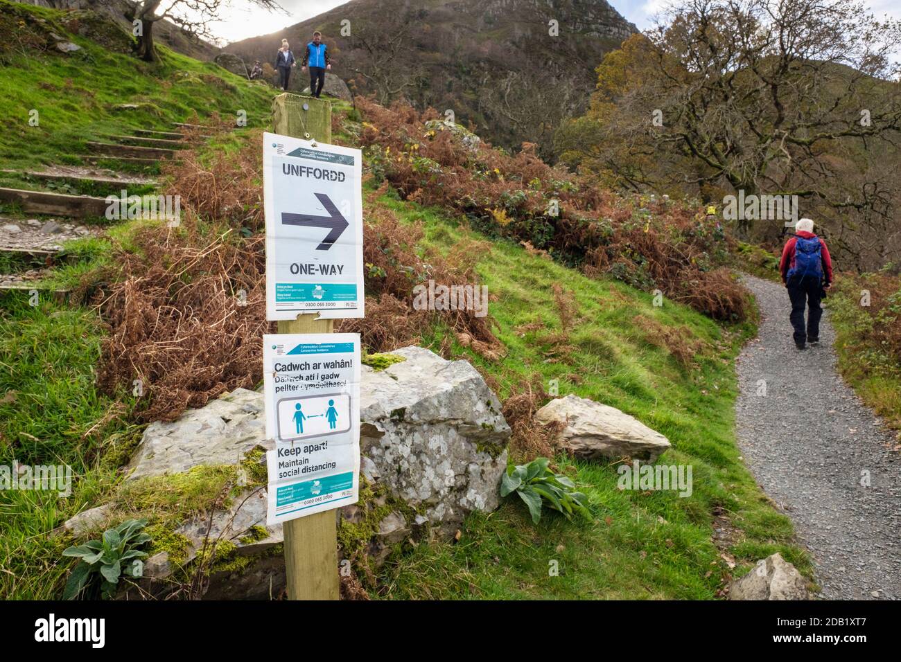 Coronavirus pandemic Covid-19 bilingual sign warning Keep apart ...