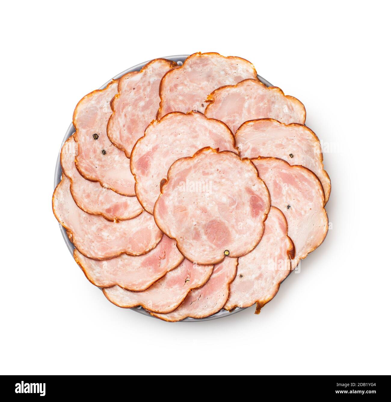 Sliced salami sausage. Smoked ham isolated on white background Stock ...