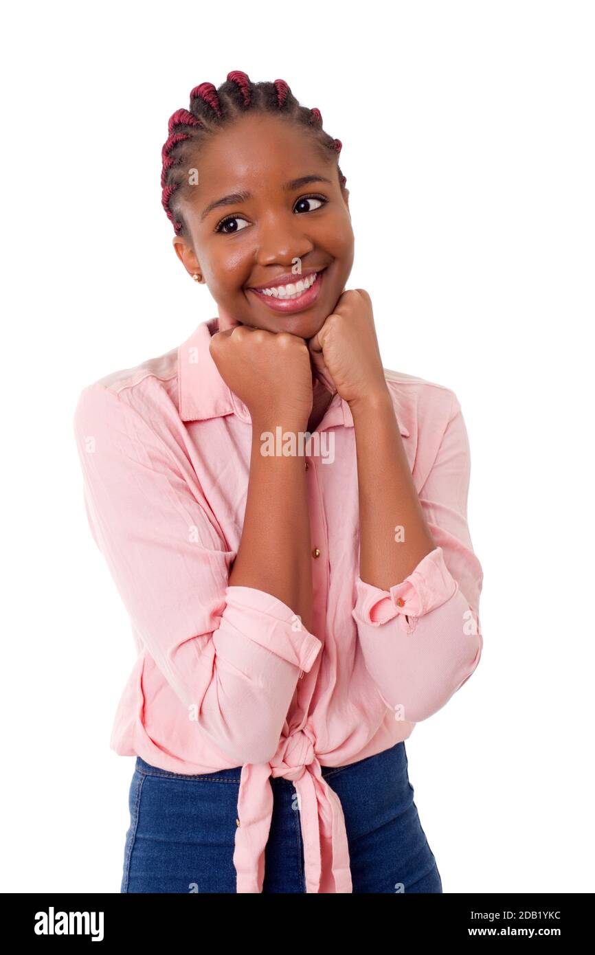 Happy african girl isolated on white background Stock Photo - Alamy