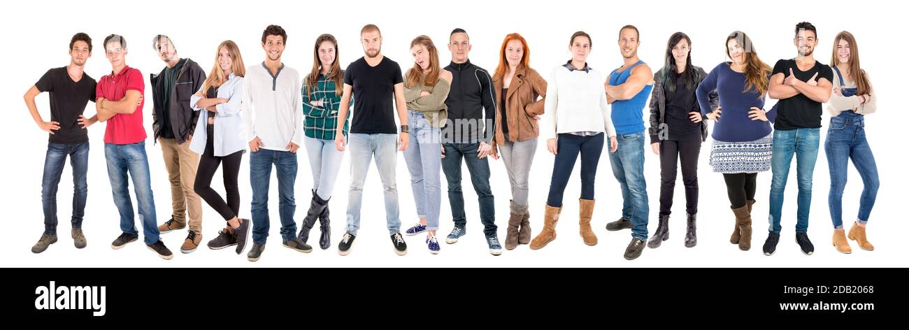 Large group of young people isolated in white Stock Photo - Alamy