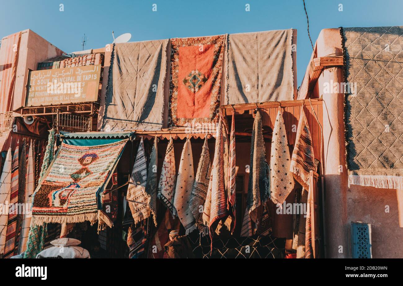 A sunny scenery of eastern style textiles in the market Stock Photo - Alamy