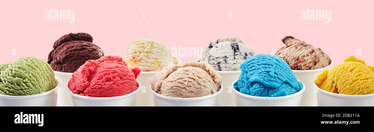 Large assortment of artisanal Italian ice cream in a range of colors ...