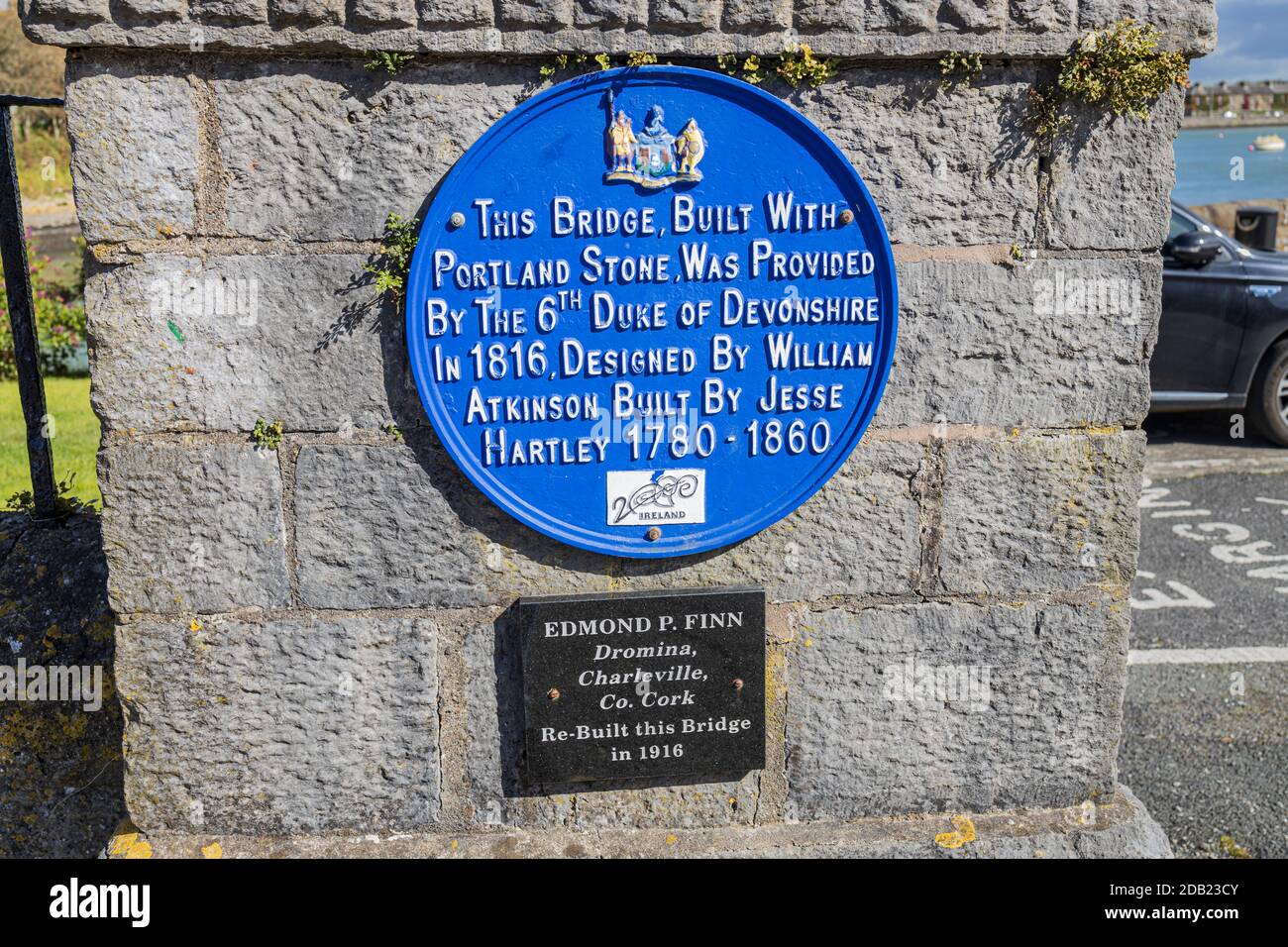 Plaque on the Portland stone built Duke of Devonshire bridge, over the ...