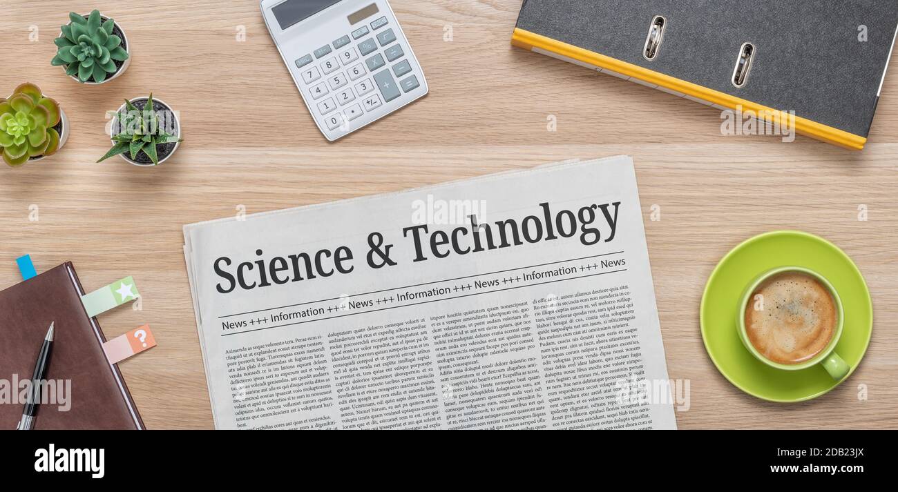 A newspaper on a desk with the headline Science and Technology Stock ...