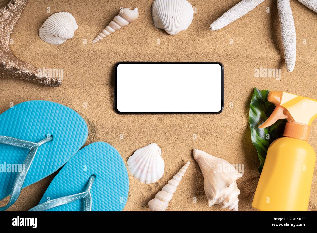 Closeup Of Mobile Phone On Sand At Beach Stock Photo - Alamy