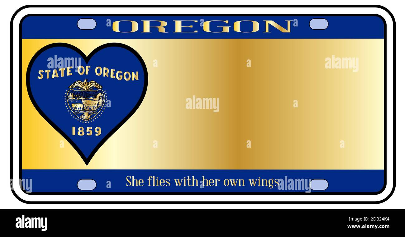 Oregon state license plate in the colors of the state flag with the ...