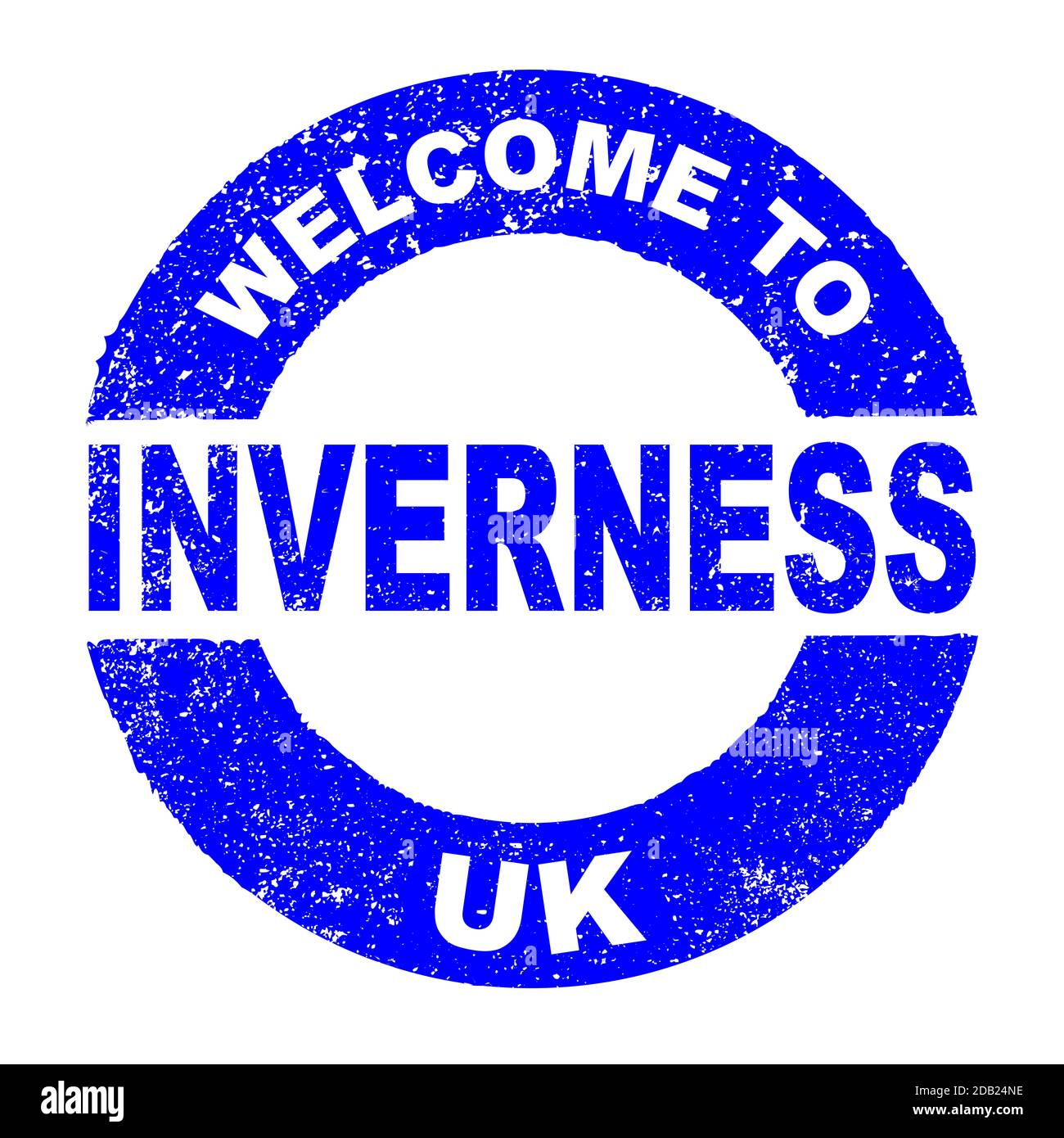 A grunge rubber ink stamp with the text Welcome To INVERNESS UK over a ...
