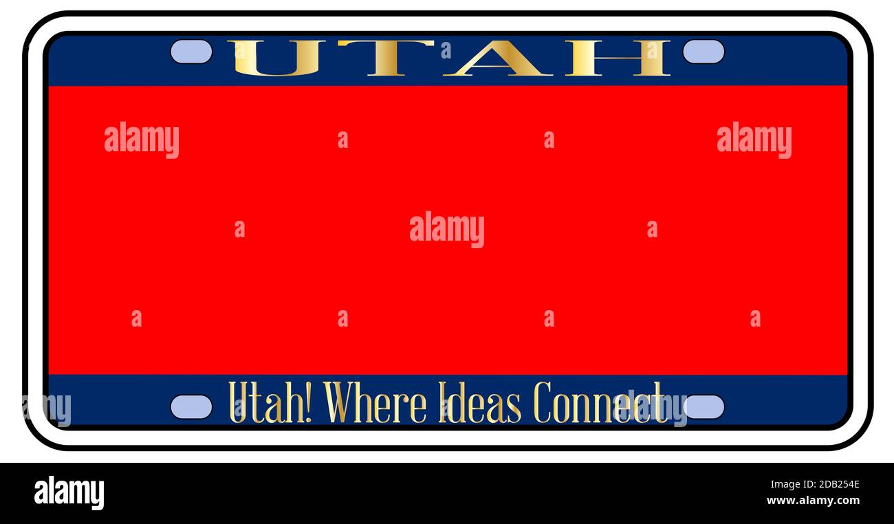Blank Utah license plate in the colors of the state flag over a white ...
