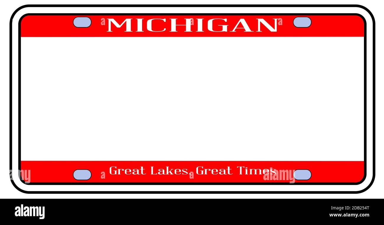 Michigan state license plate in the colors of the state flag over a ...