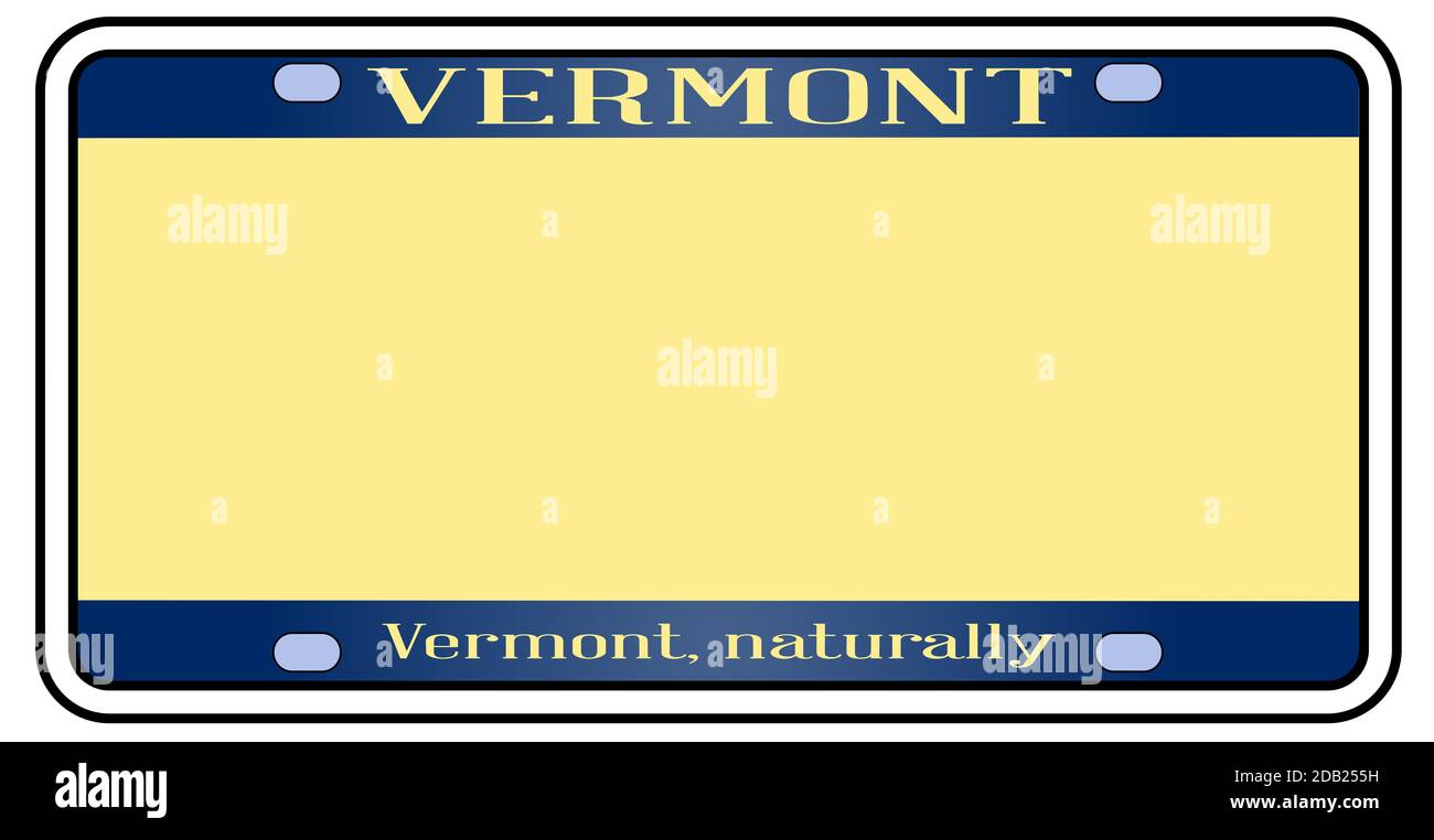 Blank Vermont license plate in the colors of the state flag over a ...