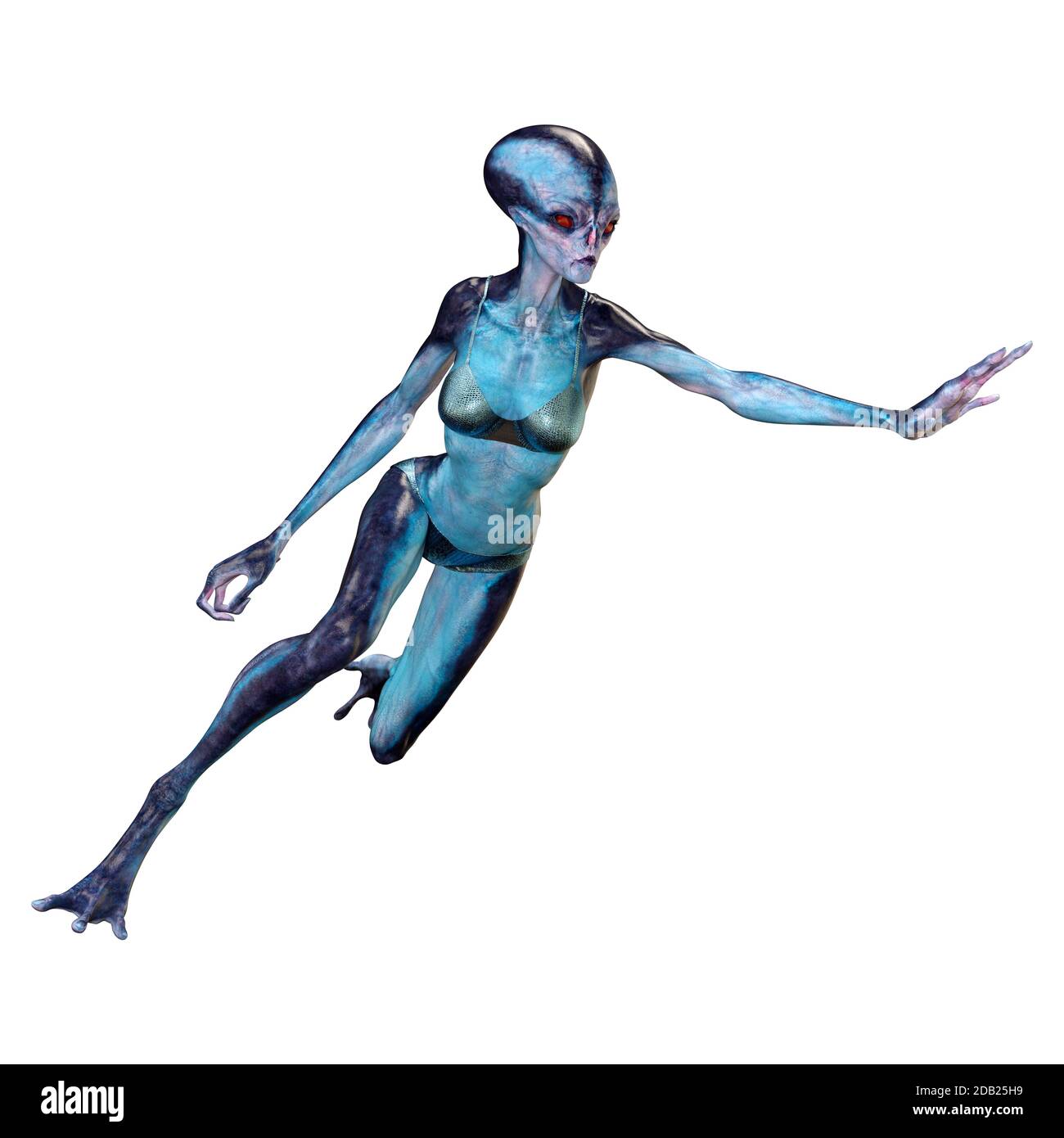 3D rendering of a blue female alien isolated on white background Stock ...