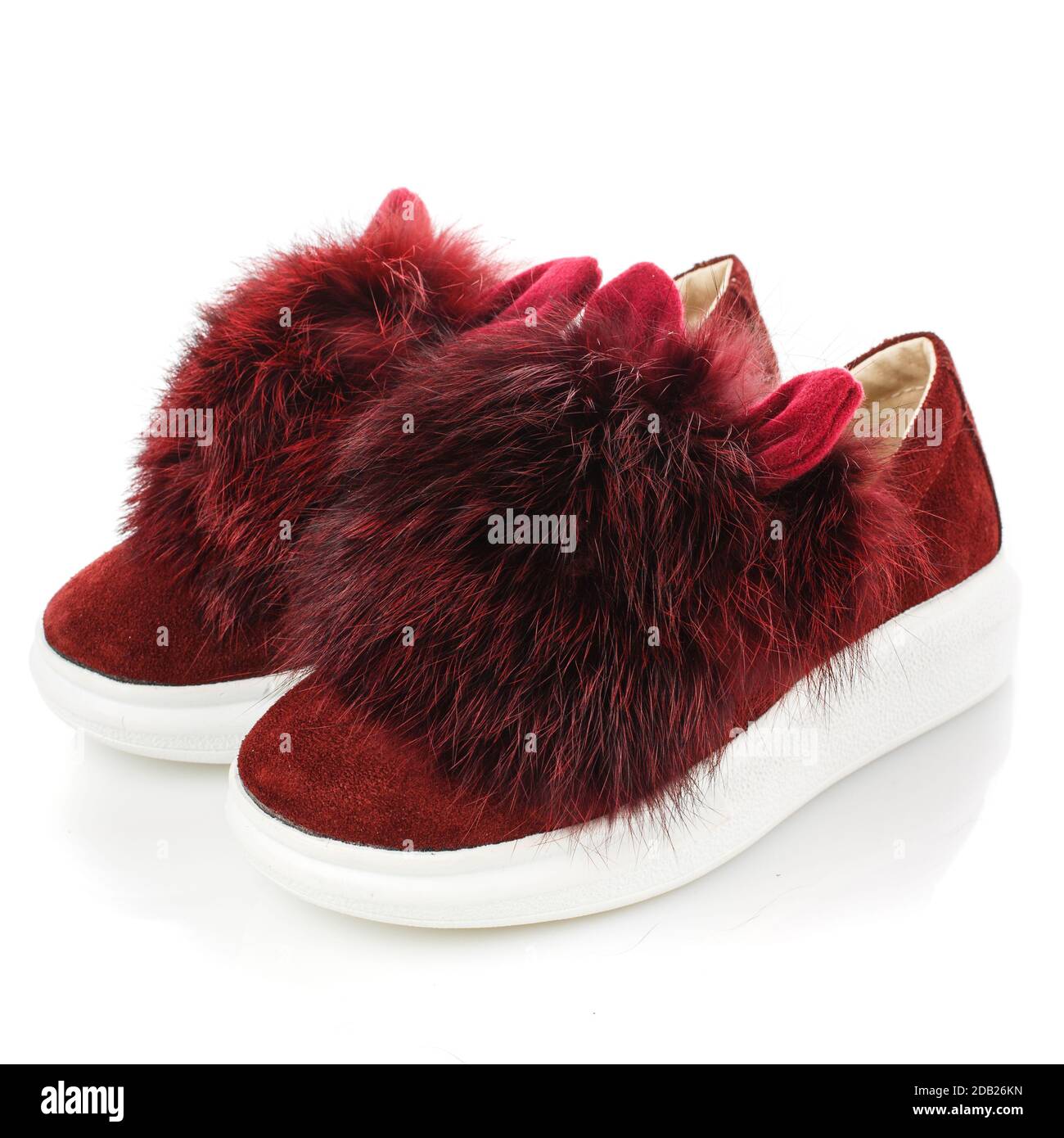 Red baby shoes with bunny ears for girls on a white background. Photo ...