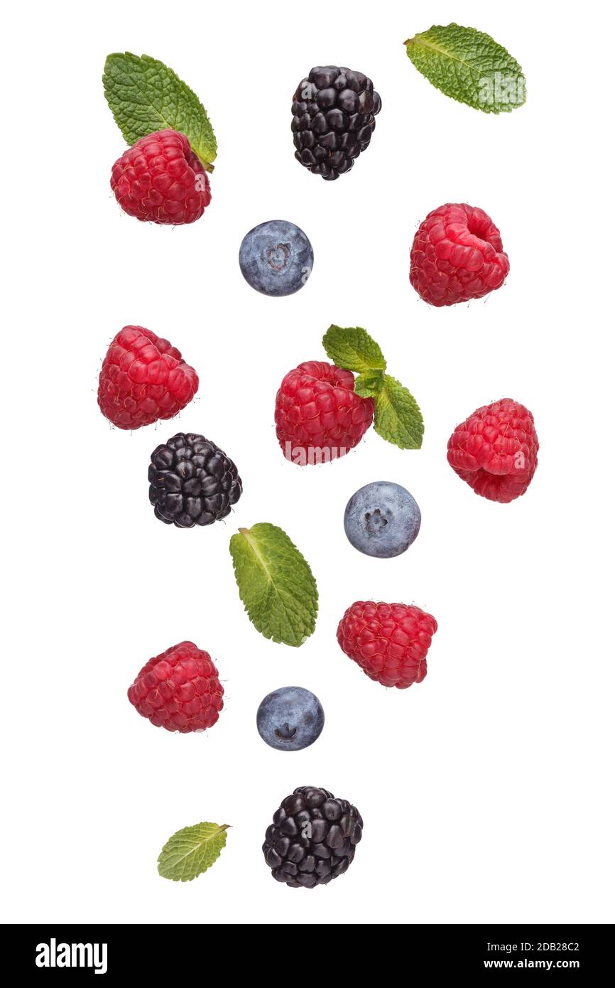 Falling berries isolated on white background Stock Photo - Alamy