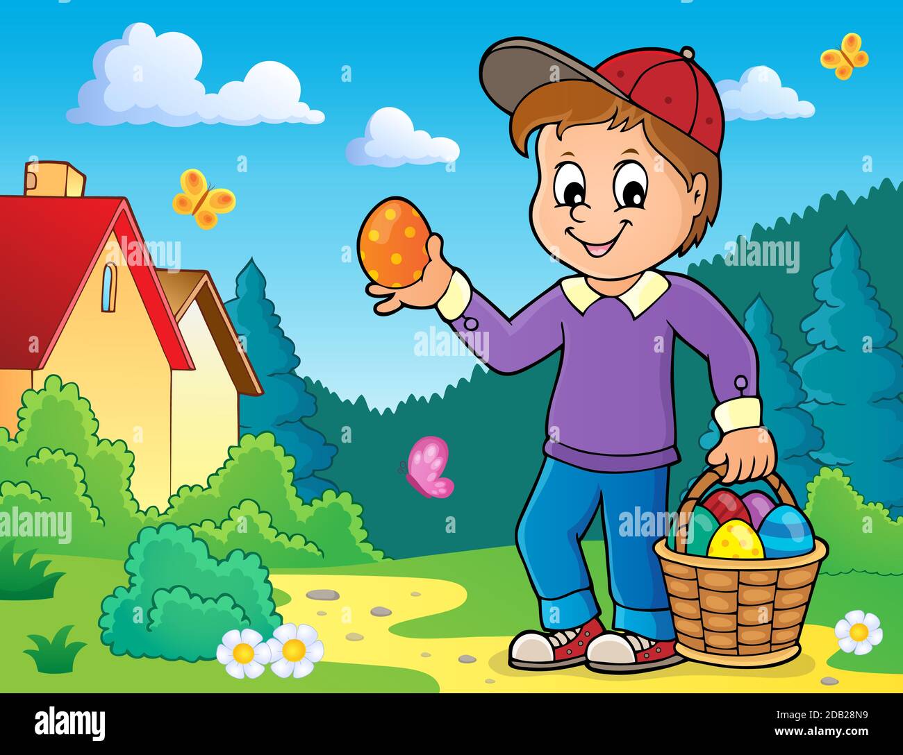 Boy with Easter eggs theme image 4 - picture illustration Stock Photo ...