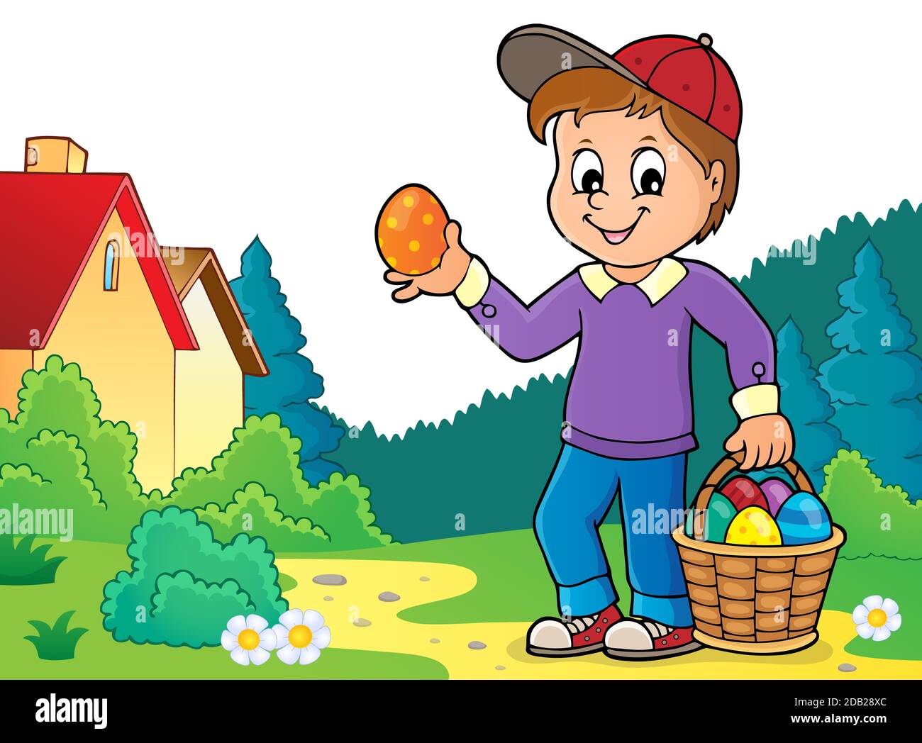 Boy with Easter eggs theme image 3 - picture illustration Stock Photo ...