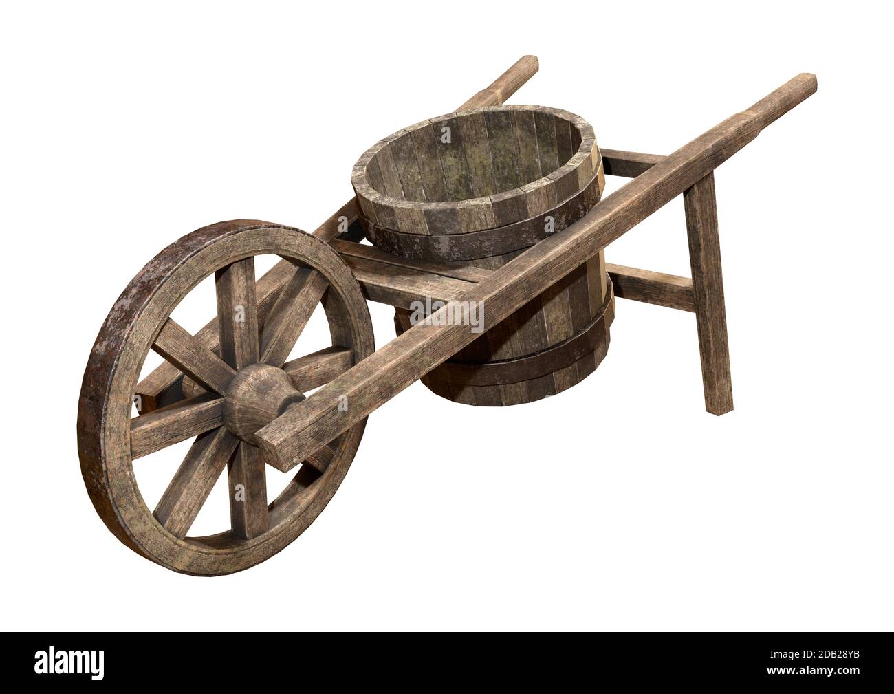 3D rendering of a retro wheelbarrow isolated on white background Stock ...