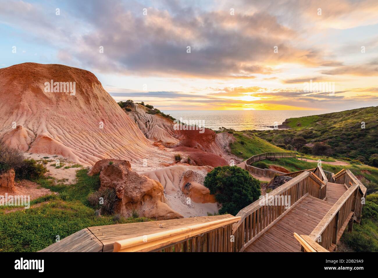 Hallett Cove boardwalk after restoration at sunset, South Australia ...