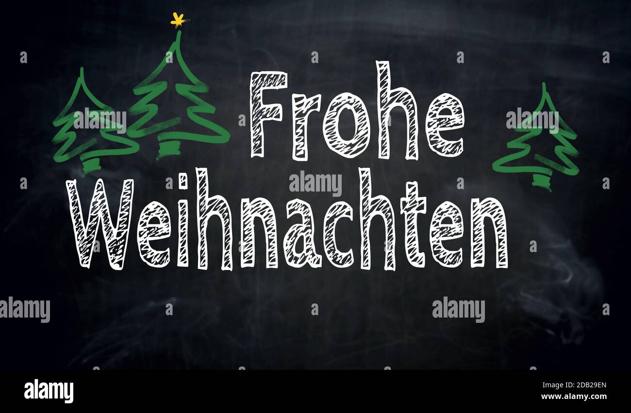 Frohe Weihnachten (in german Merry Christmas) chalkboard concept Stock ...