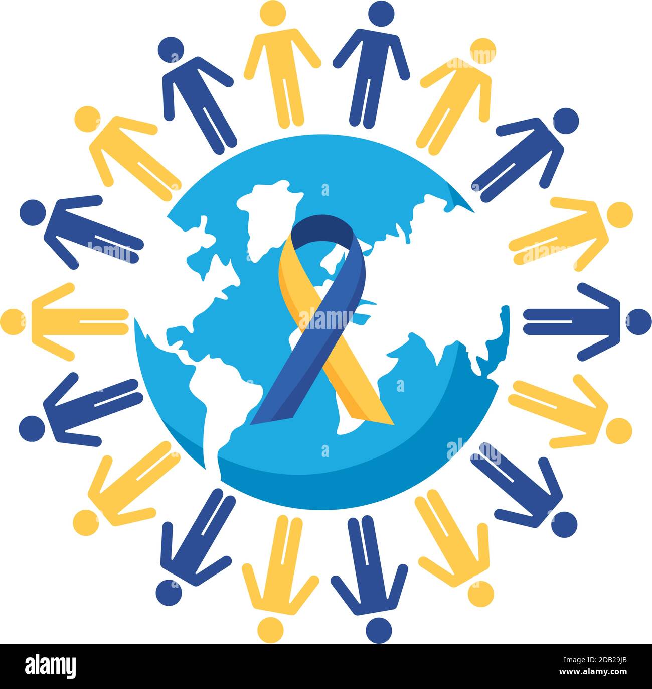 down syndrome campaign ribbon in earth planet and people around flat ...