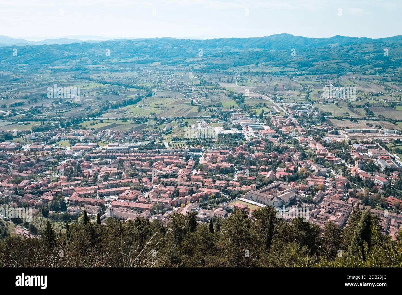 Panoramic view from above of the medieval Italian village of Gubbio ...