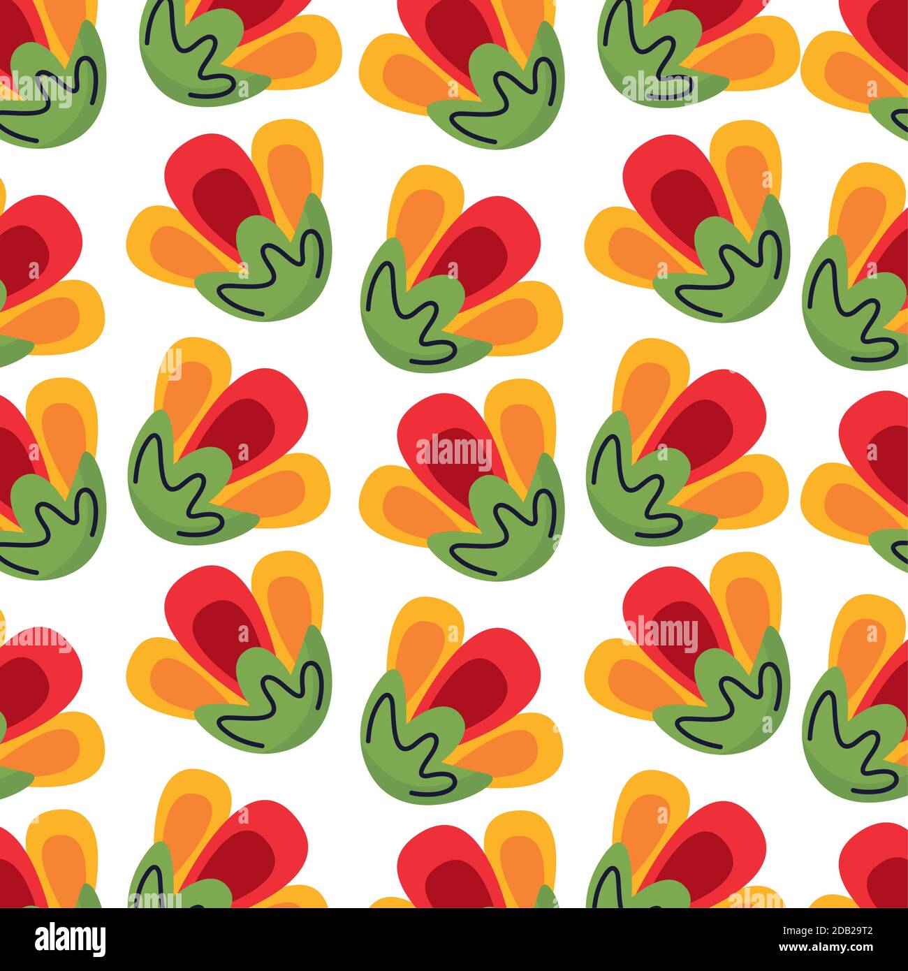beautiful red and yellow flowers garden pattern background vector ...