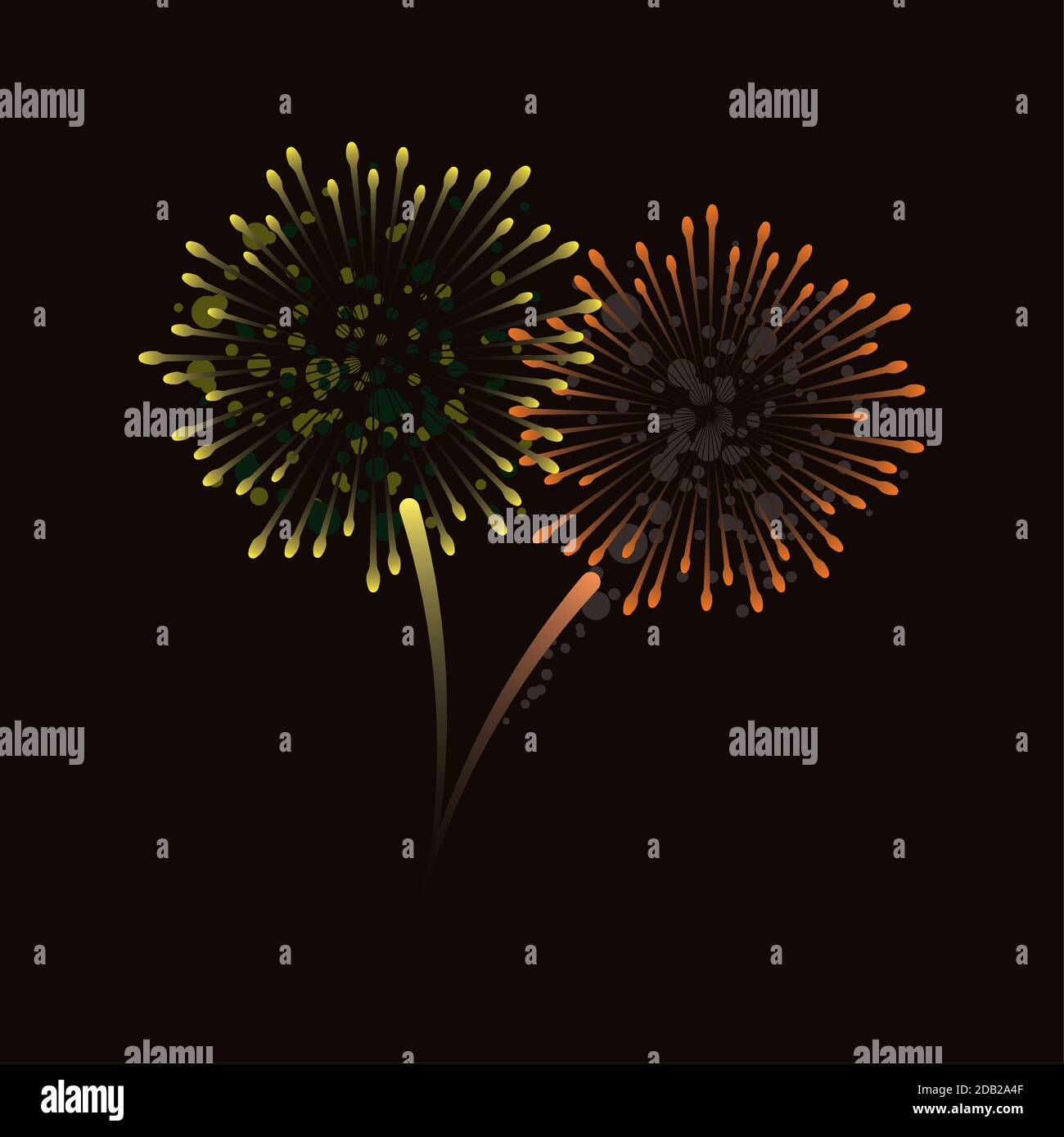 yellow and orange fireworks splash lights in sky night vector ...