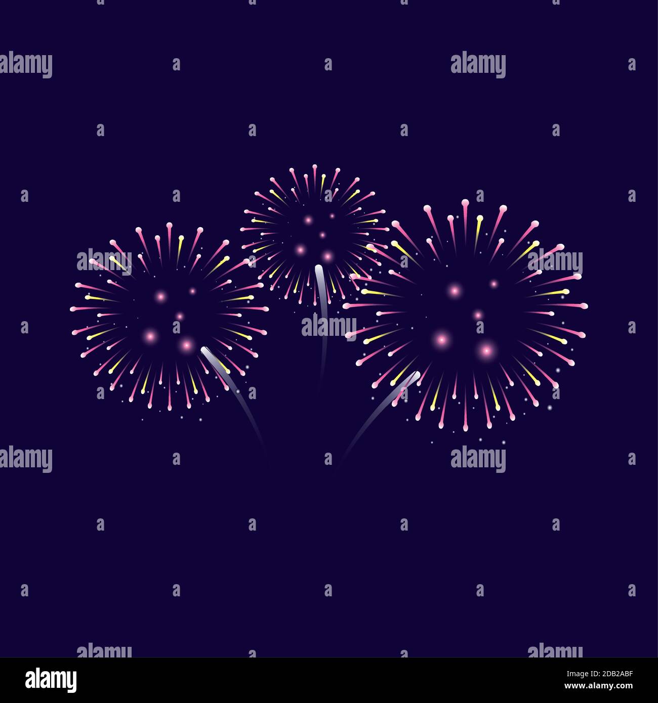 three pink fireworks splash lights in sky night vector illustration ...