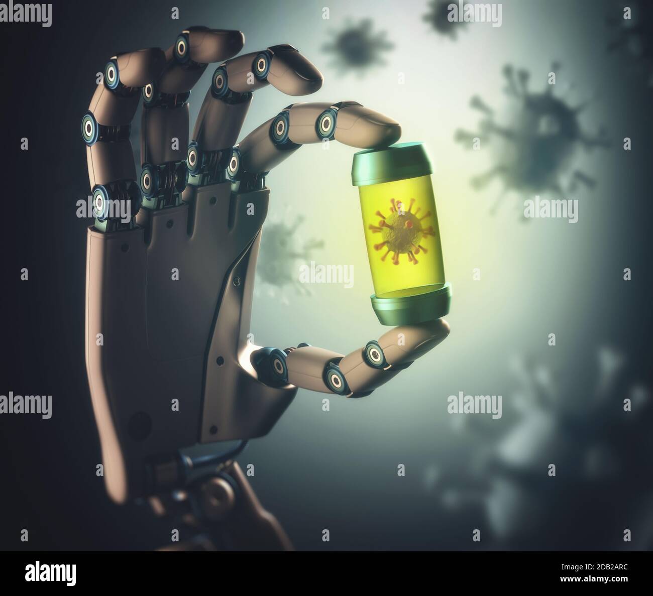 Coronavirus Covid-19. Robotic hand manipulating virus. Concept of ...