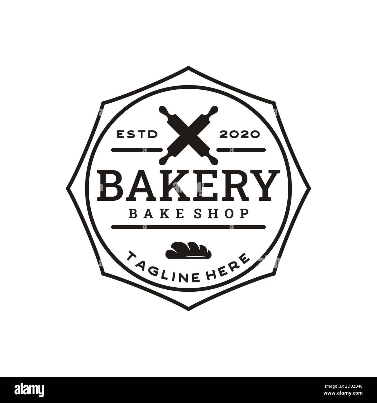 Vintage Retro Bakery, Bake Shop stamp badge Logo design with line art ...