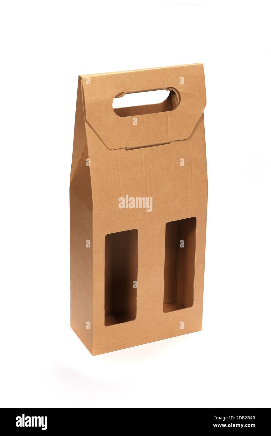 A brown paper packaging for bottles isolated on a white background ...