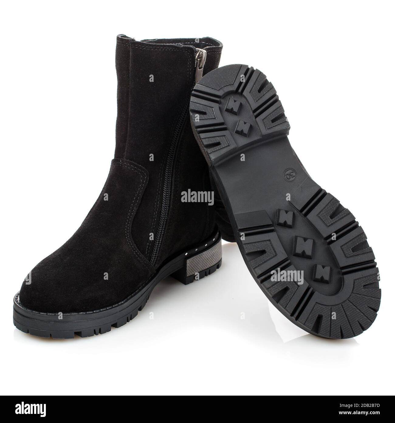 Black suede boots for girls on a white background. Photo for shoes ...