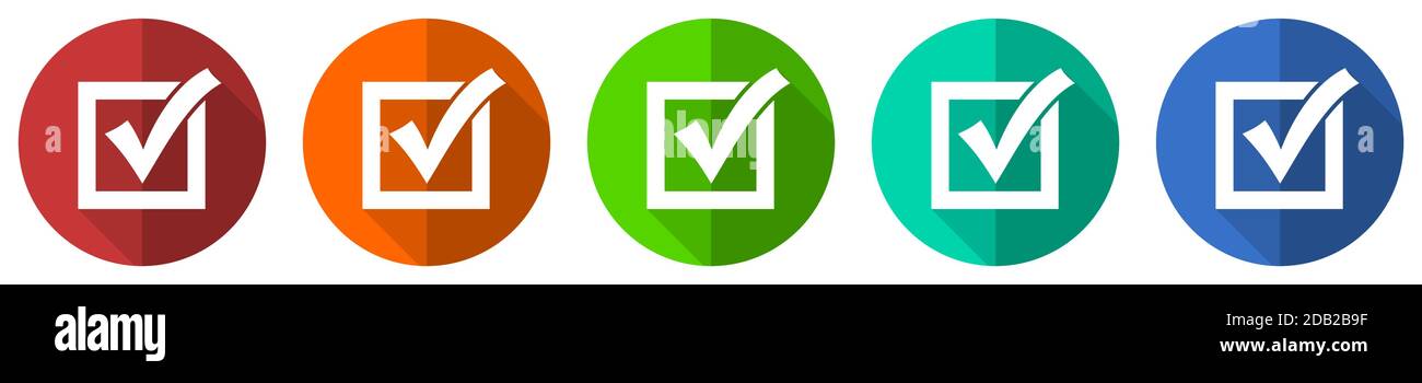 Correct, check box vector icon set, red, blue, green and orange flat ...