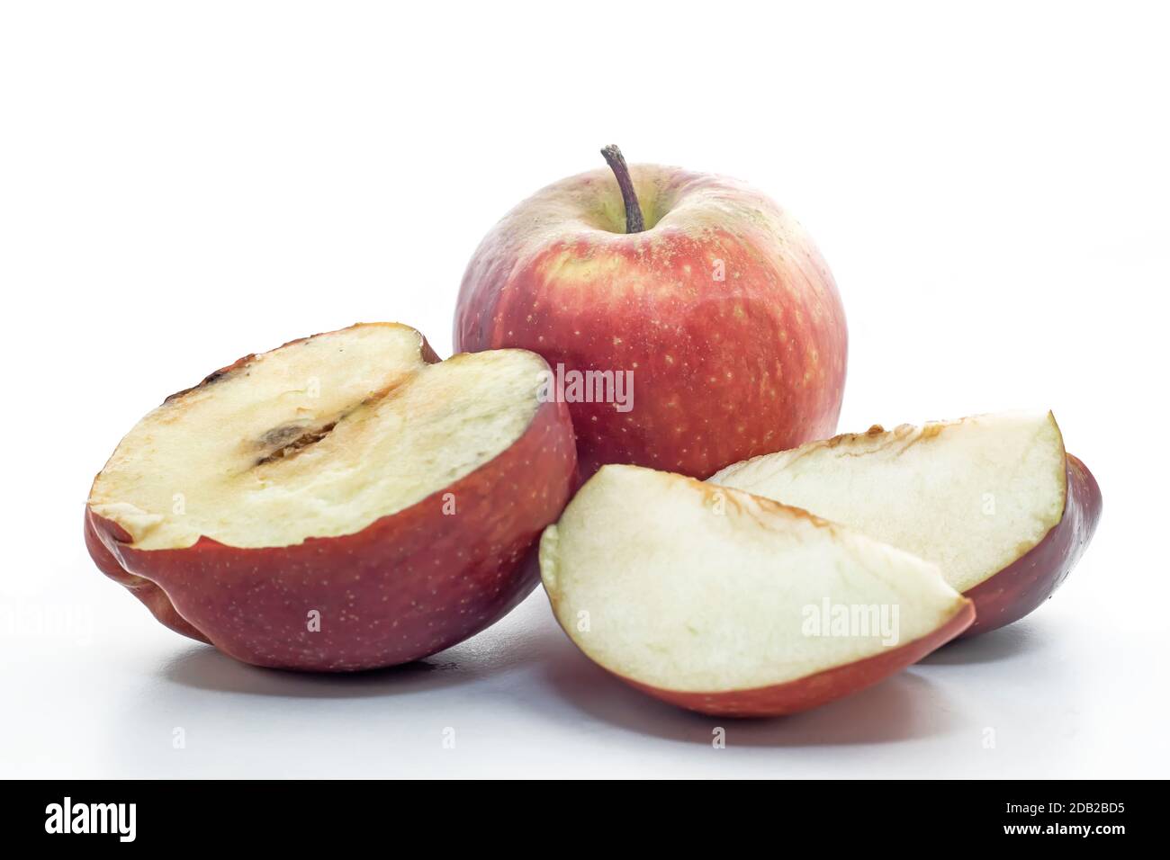 Red apple whole and halves piece isolated on white backgrounds Stock ...