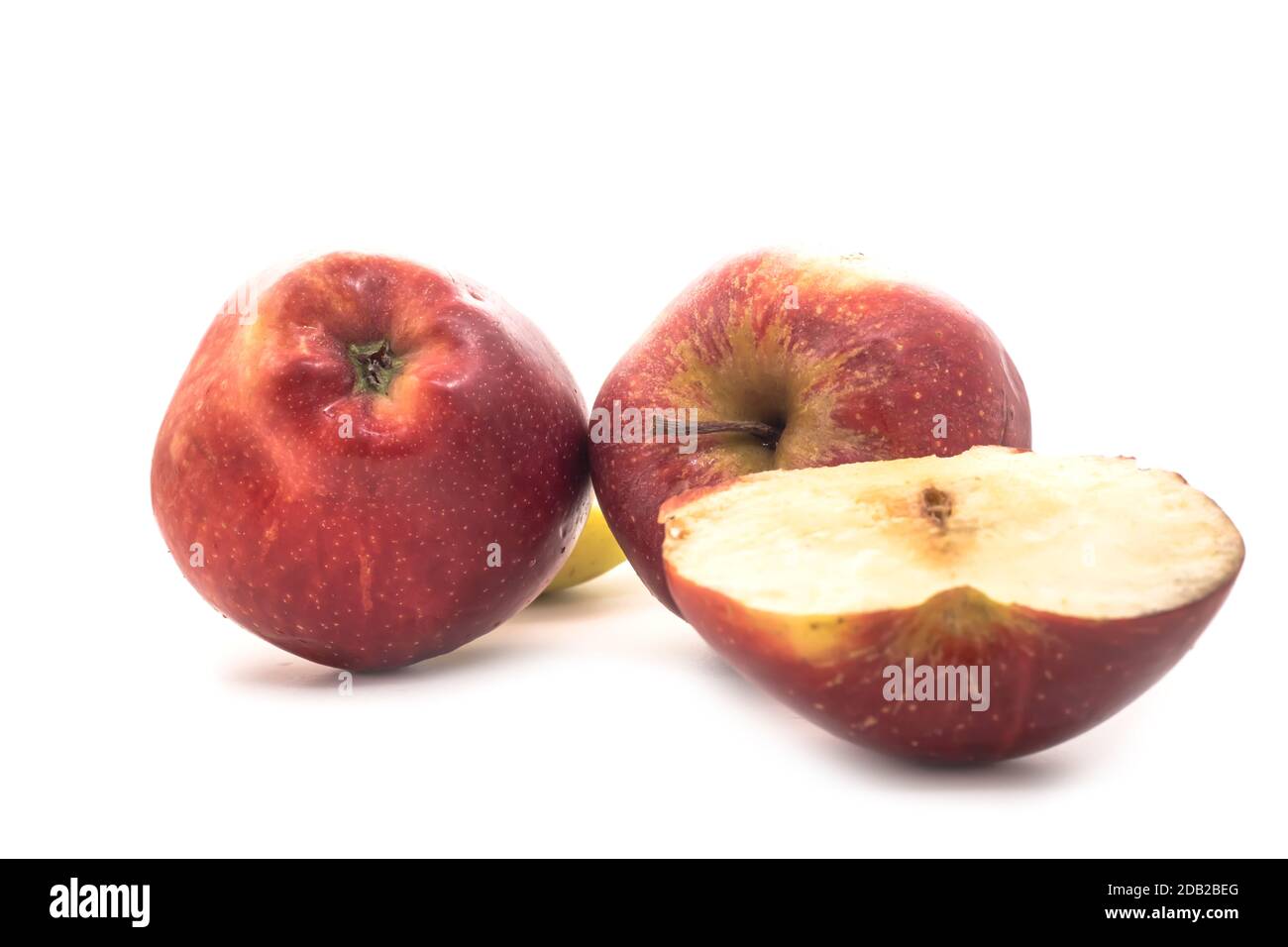 Red apple whole and halves piece isolated on white backgrounds Stock ...