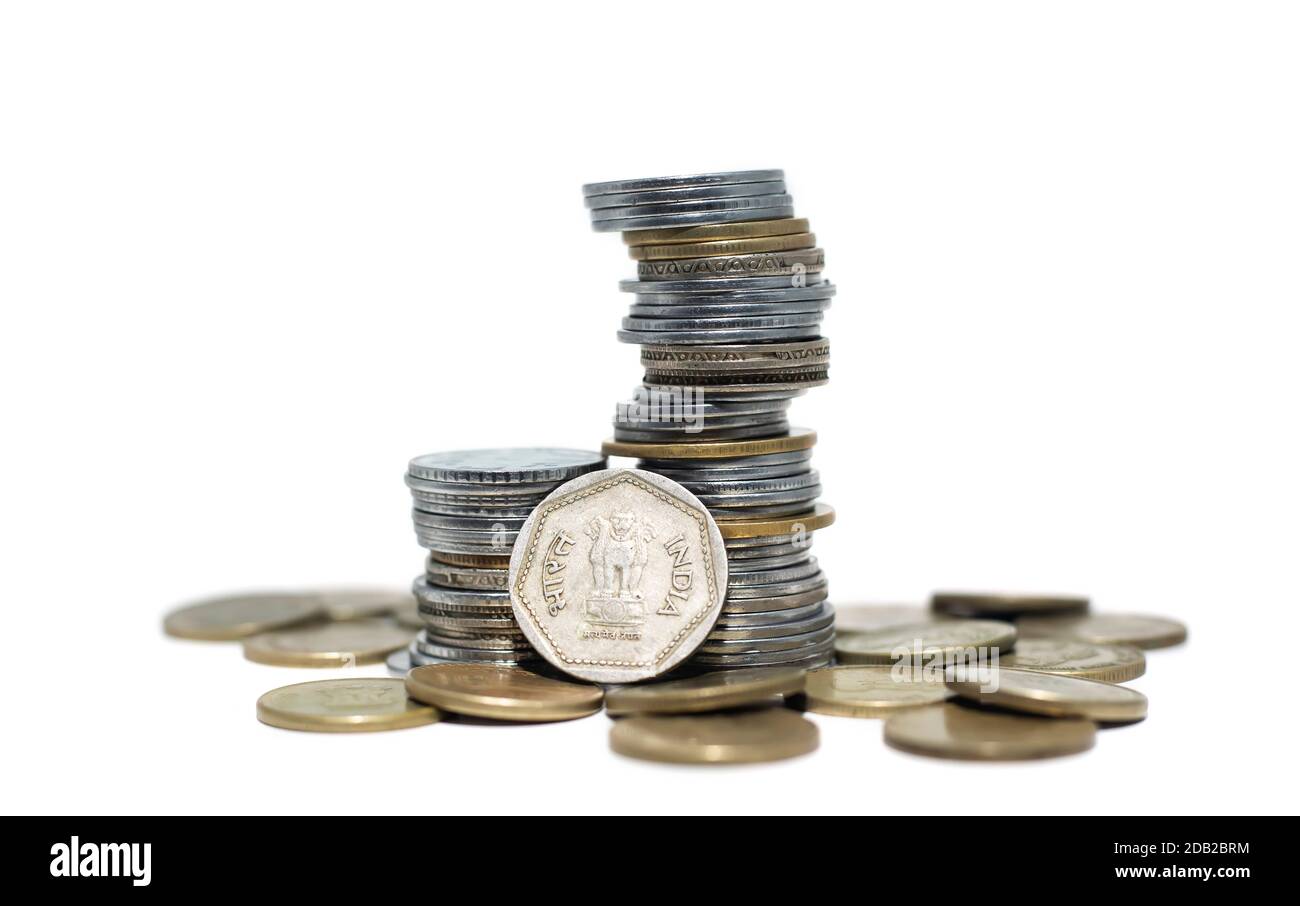 Indian Currency Coins isolated on white backgrounds Stock Photo - Alamy