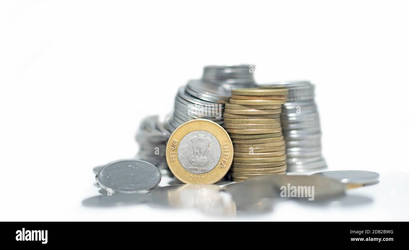 Indian Currency Coins isolated on white backgrounds Stock Photo - Alamy