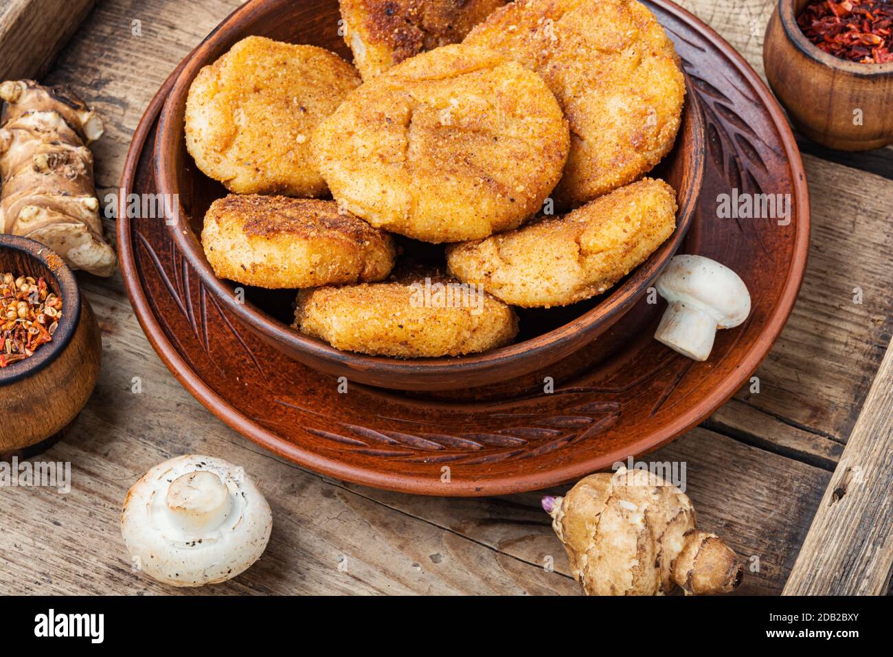 Fried vegetable cutlets with Jerusalem artichoke and mushrooms.Rissole ...