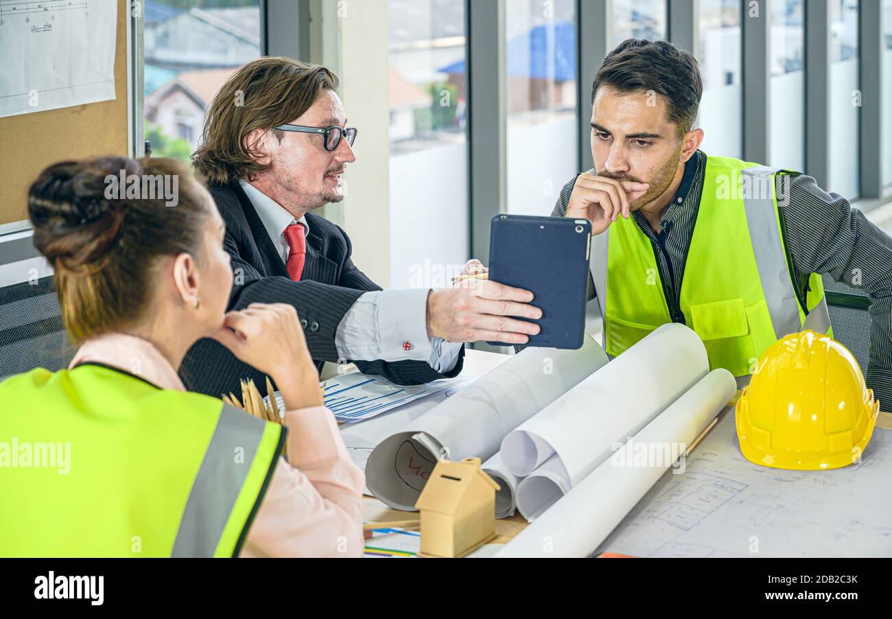 Group of Caucasian engineer teamwork meeting for planning project ...