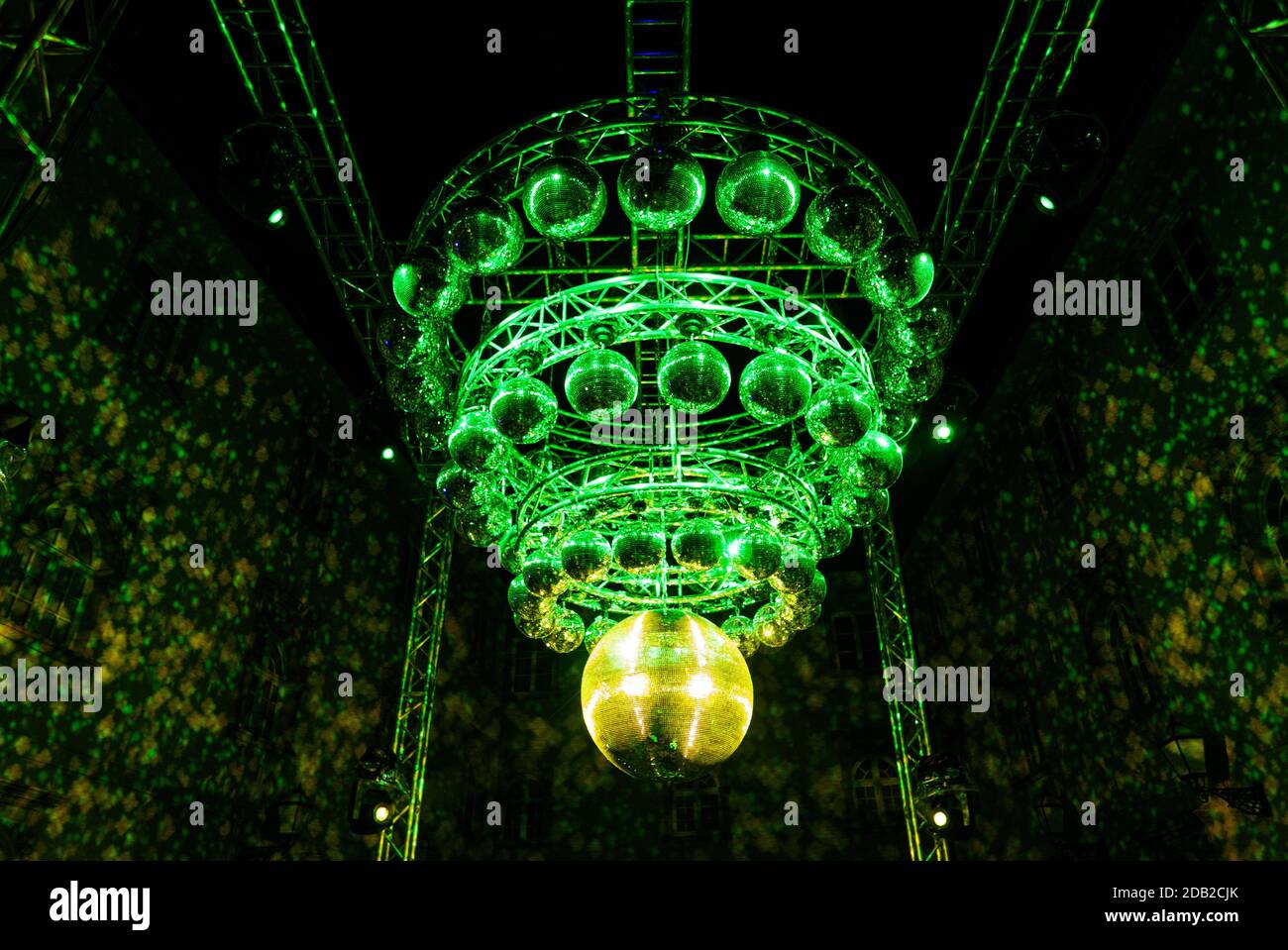 A big outdoor construction illuminated with green light Stock Photo - Alamy