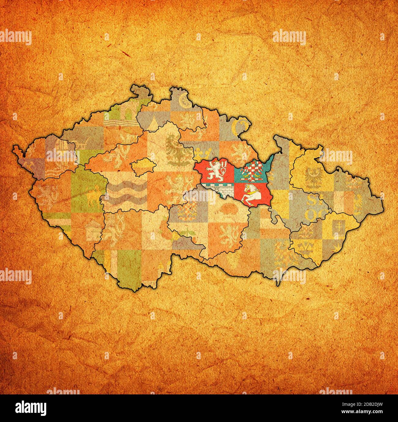 emblem of pardubice region on map with administrative divisions and ...