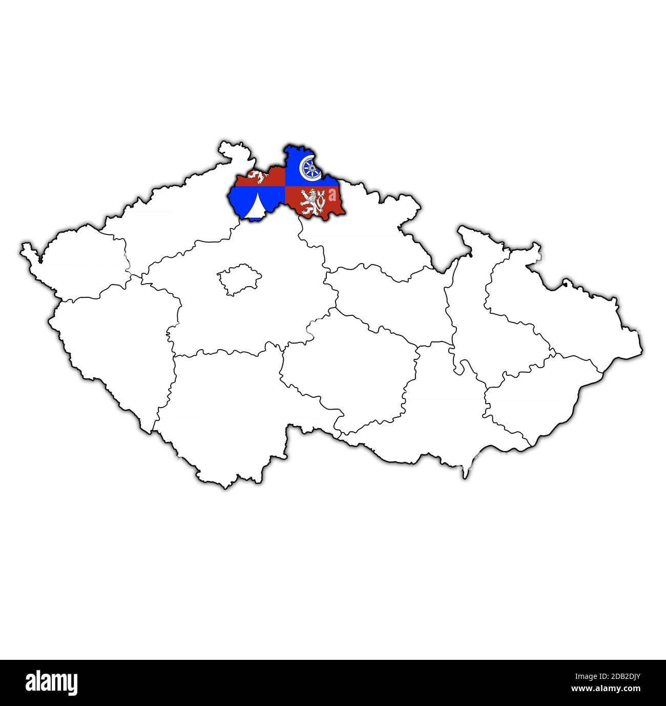 emblem of liberec region on map with administrative divisions and ...