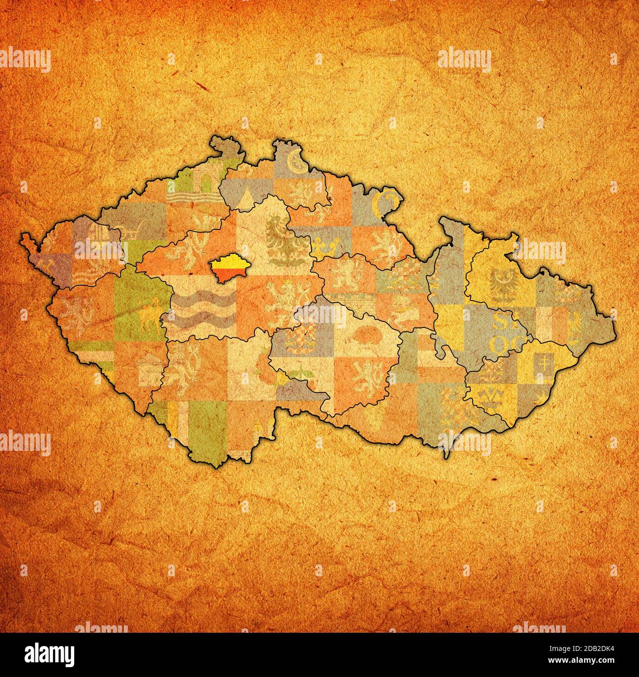 emblem of Prague region on map with administrative divisions and ...